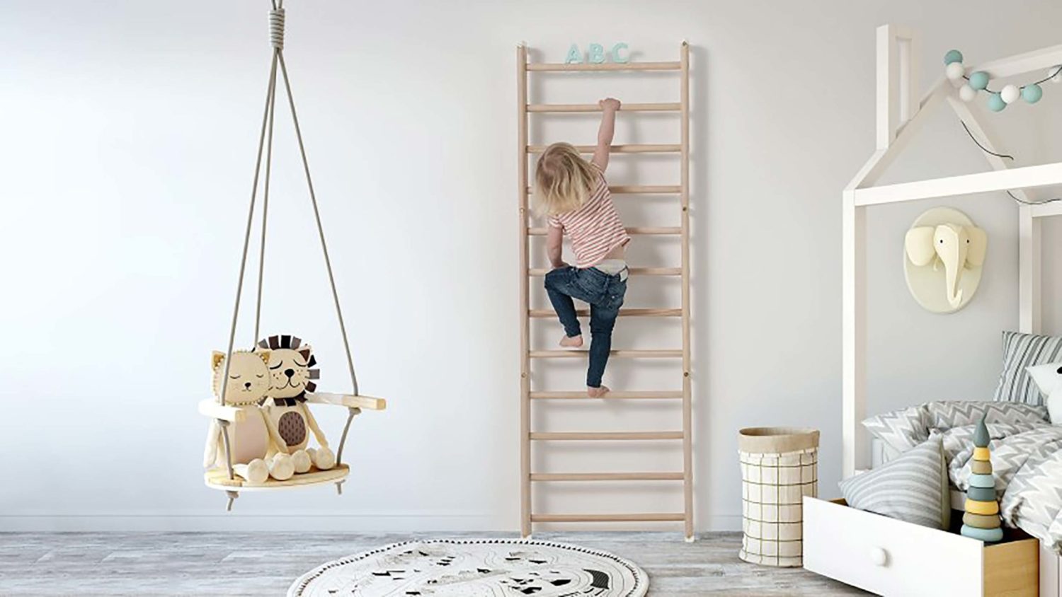 KAOS Endeløs: A Modular Wall Bar System for Children - Permafrost design